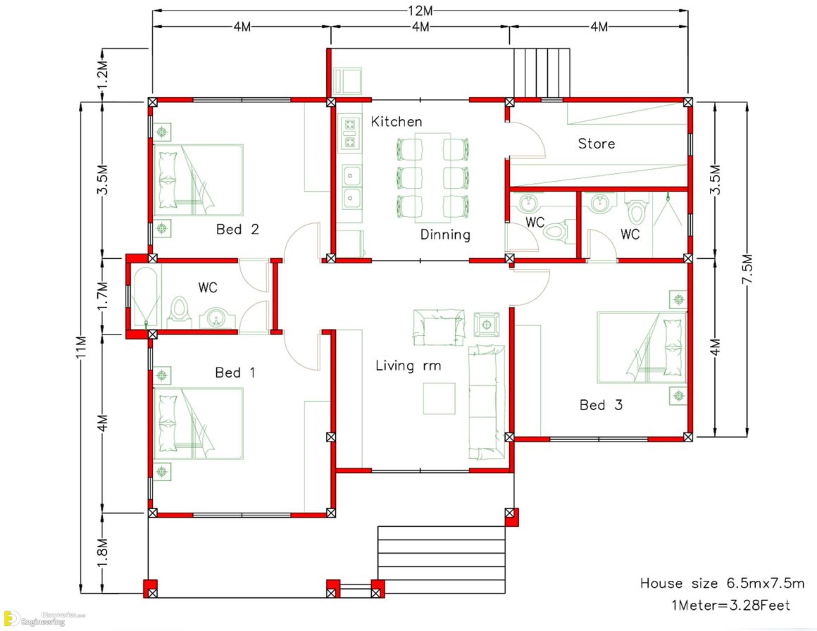 House Design 3D 12×11 Meter (39×36 Feet)3 Bedrooms Hip Roof ...