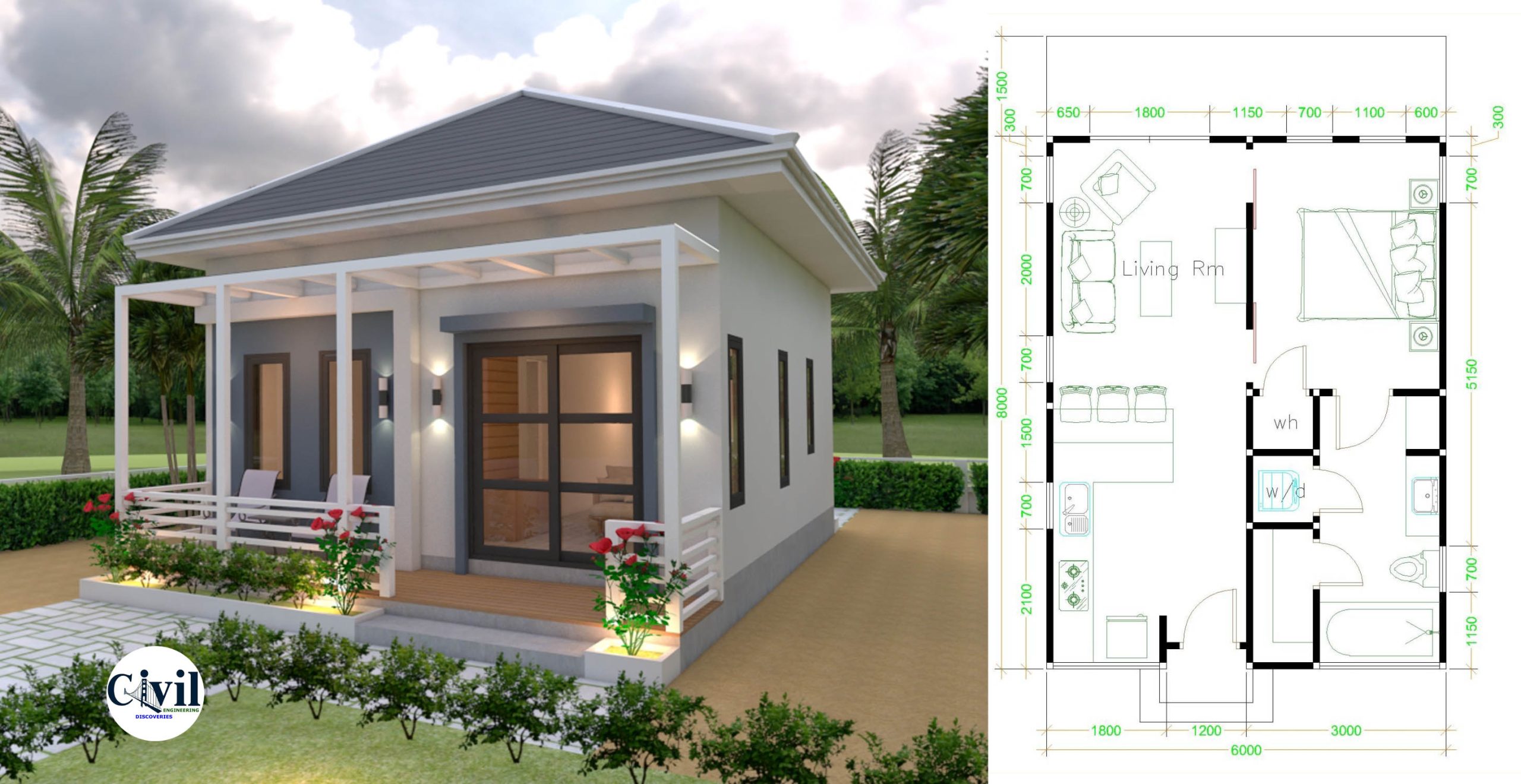 Studio House Plans 6×8 Hip Roof | Engineering Discoveries