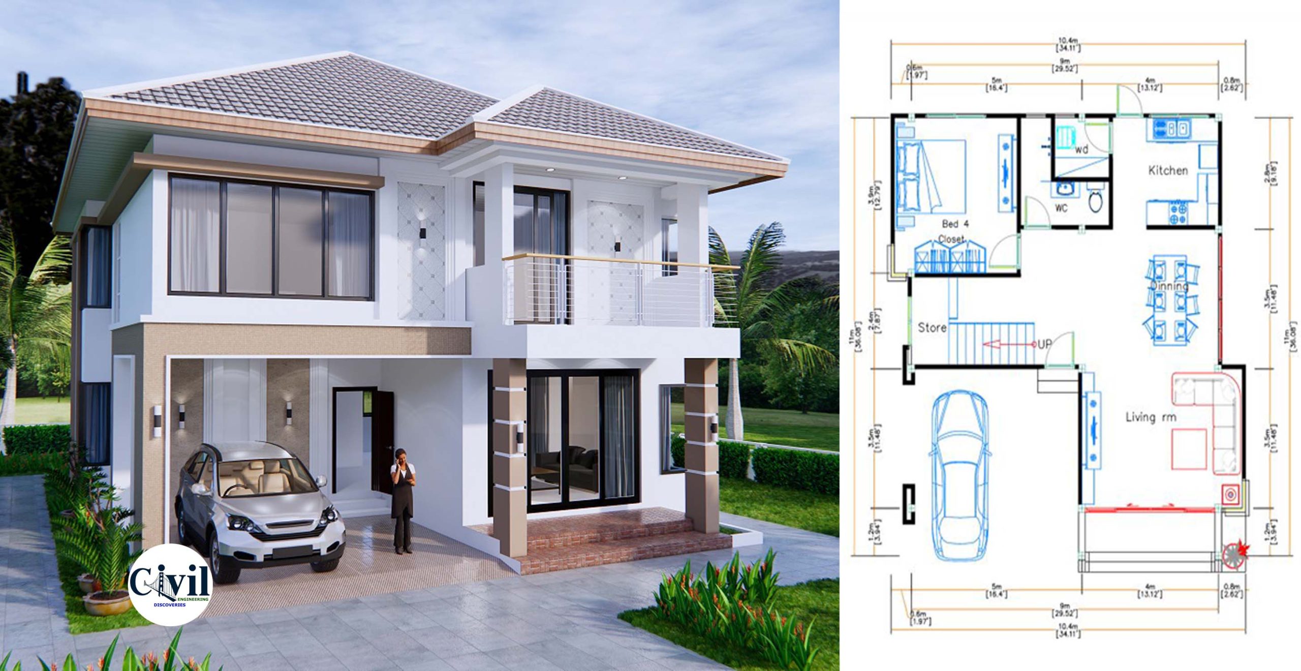 Amazing House Design 9×11 Meter (30×36 Feet) 4 Beds | Engineering ...