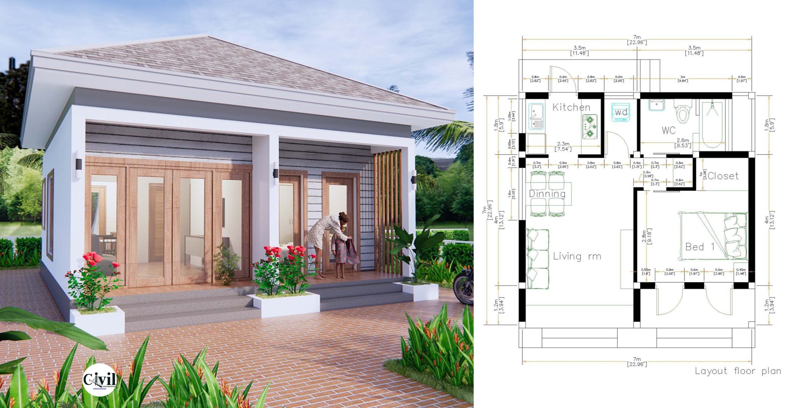 Modern Small House Design 7×7 Meter With 1 Beds | Engineering Discoveries