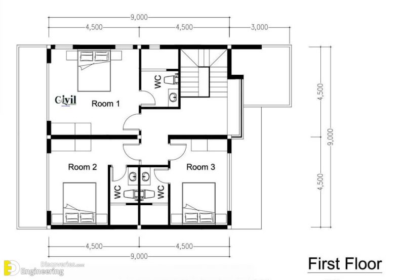 3 Bedrooms Modern Home Plan 9x9M | Engineering Discoveries