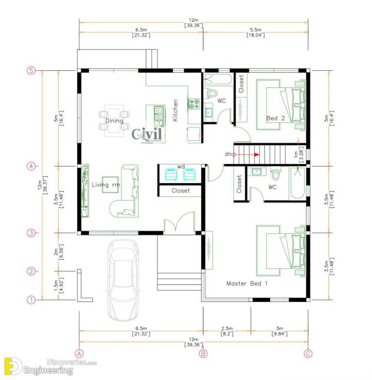 Small House Design With Terrace 12×12 Meter | Engineering Discoveries