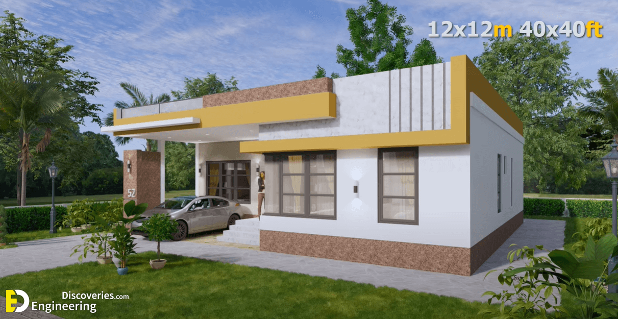 Small House Design With Terrace 12×12 Meter | Engineering Discoveries
