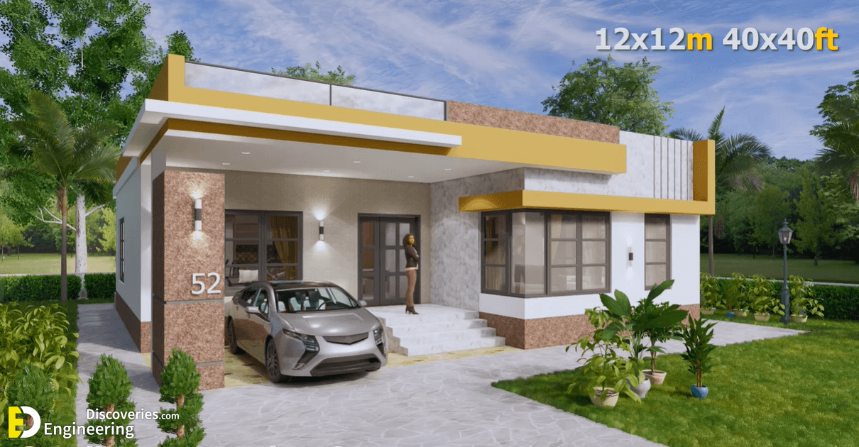 Small House Design With Terrace 12×12 Meter | Engineering Discoveries
