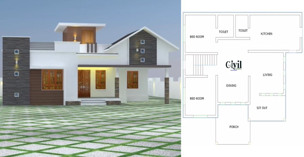 1000 Sq Ft 2BHK Contemporary Style Single-Storey House A Free Plan ...