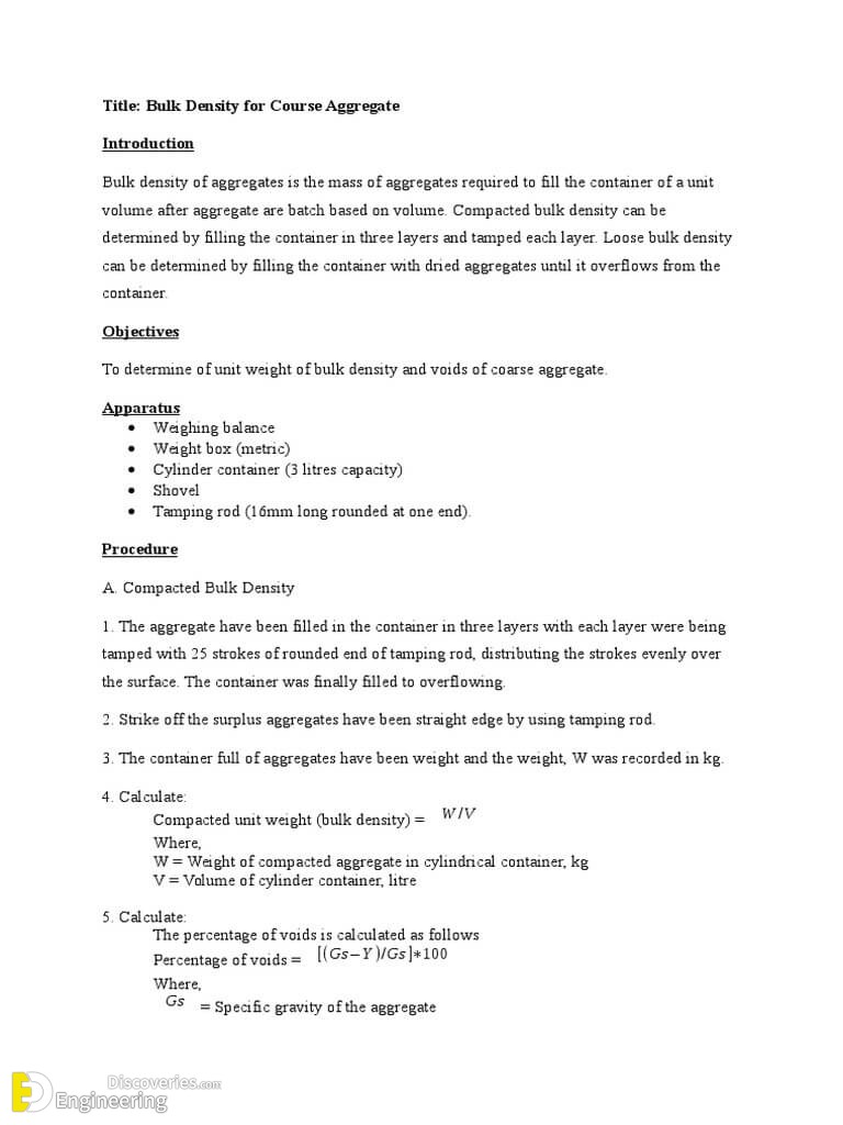 Bulk Density Of Aggregates | Engineering Discoveries
