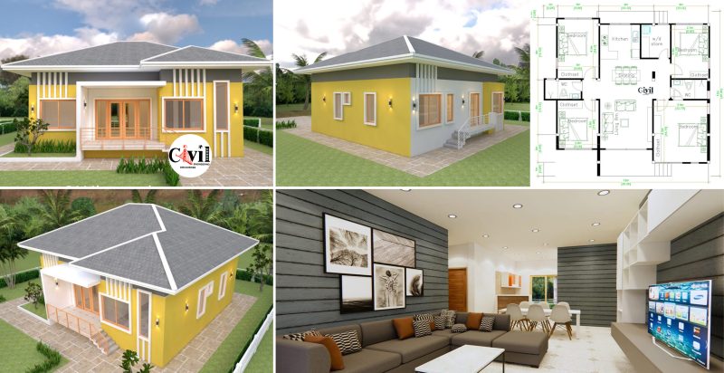 House Design Plans 12m×12m With 4 Bedrooms | Engineering Discoveries