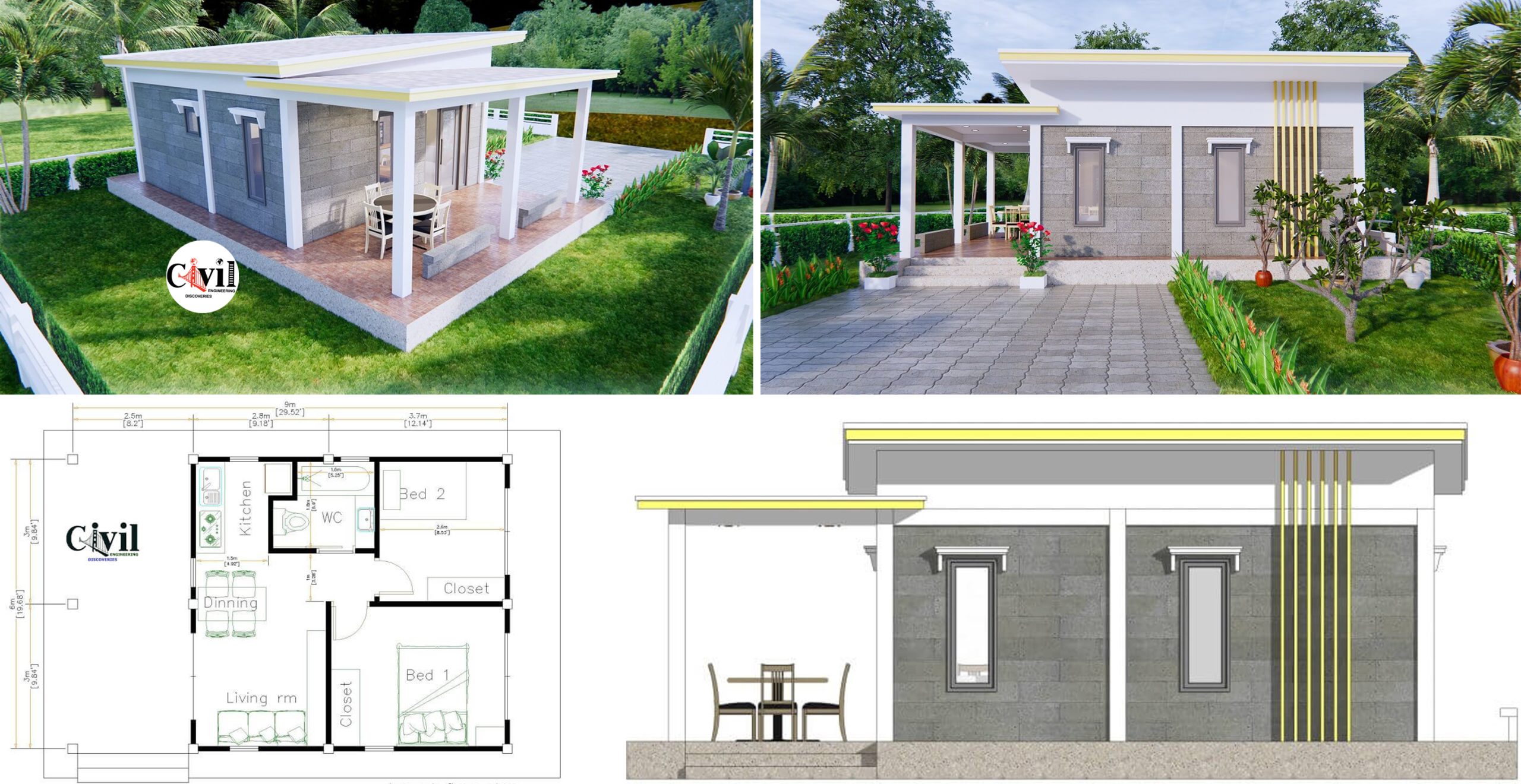 House Design Plans 9×6 Meter With 2-Beds | Engineering Discoveries