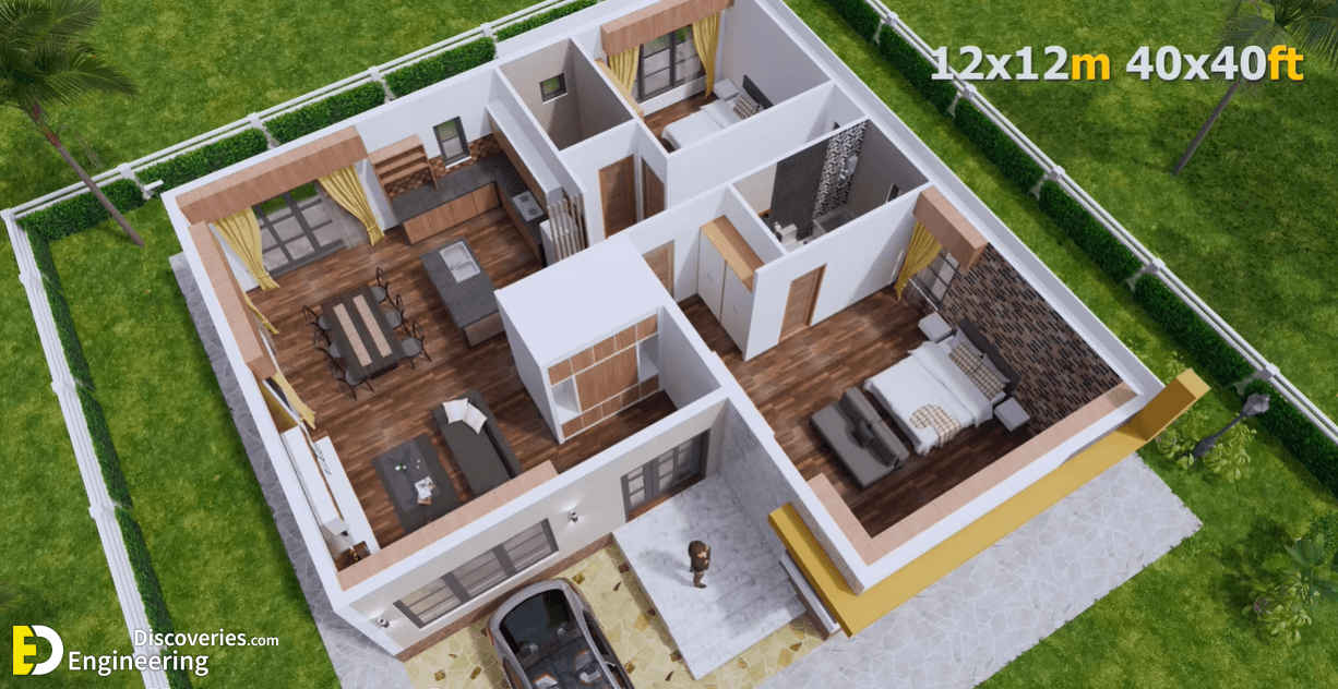 Small House Design Plan 12m×12m With 2 Bedroom | Engineering Discoveries