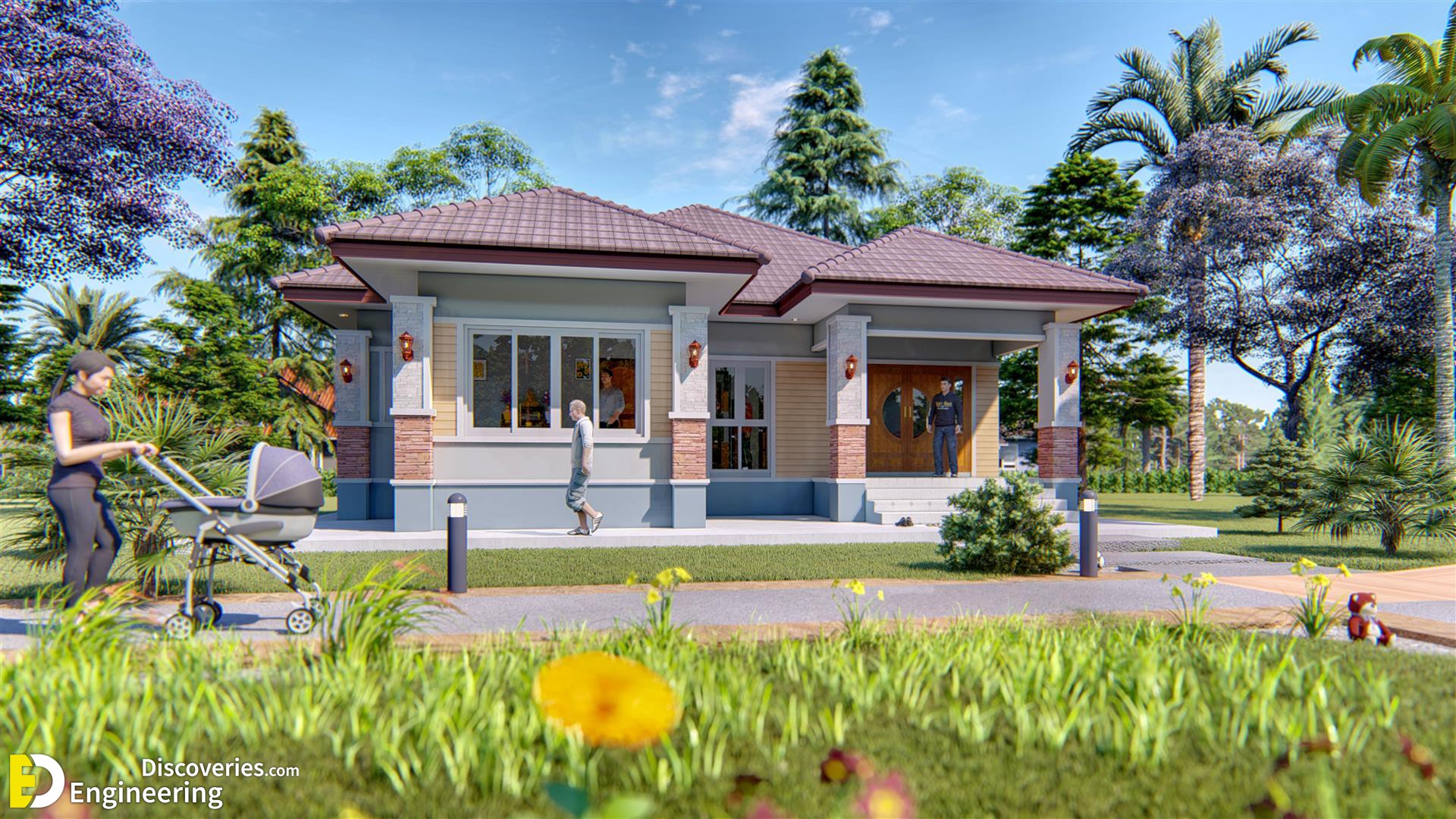 126 Square Meters One-Story House Design With 3- Beds | Engineering ...