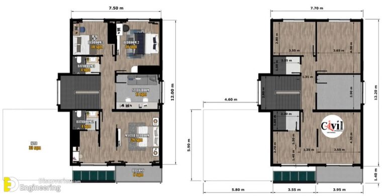 90 SQ.M. Two Storey House Design 7.5m x 12m With 4 Bedroom ...