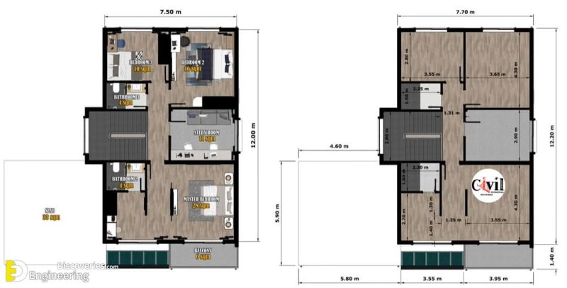 90 SQ.M. Two Storey House Design 7.5m x 12m With 4 Bedroom ...