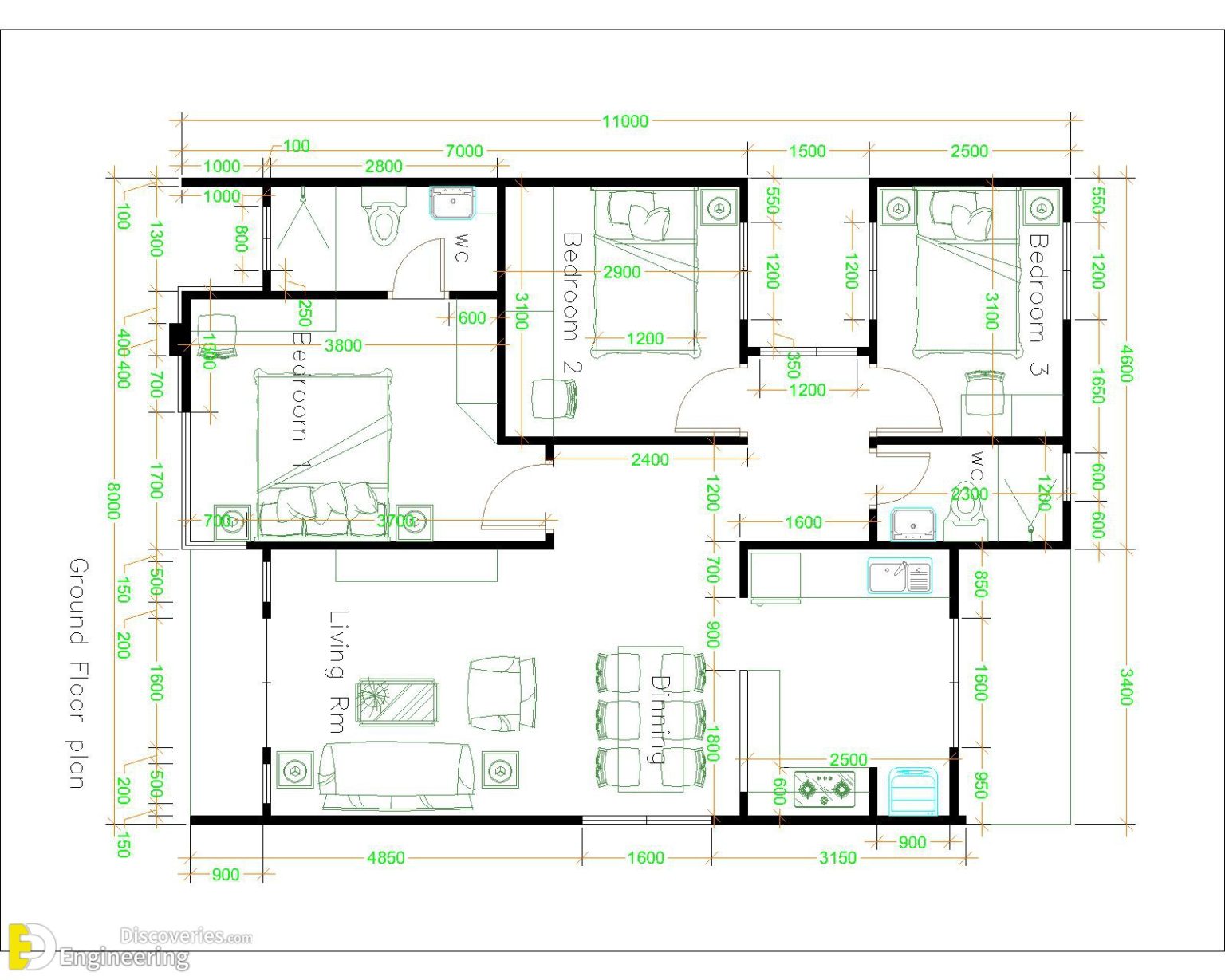 Modern Small Villa Design Plans 8.0m×11.0m With 3 Bedroom | Engineering ...