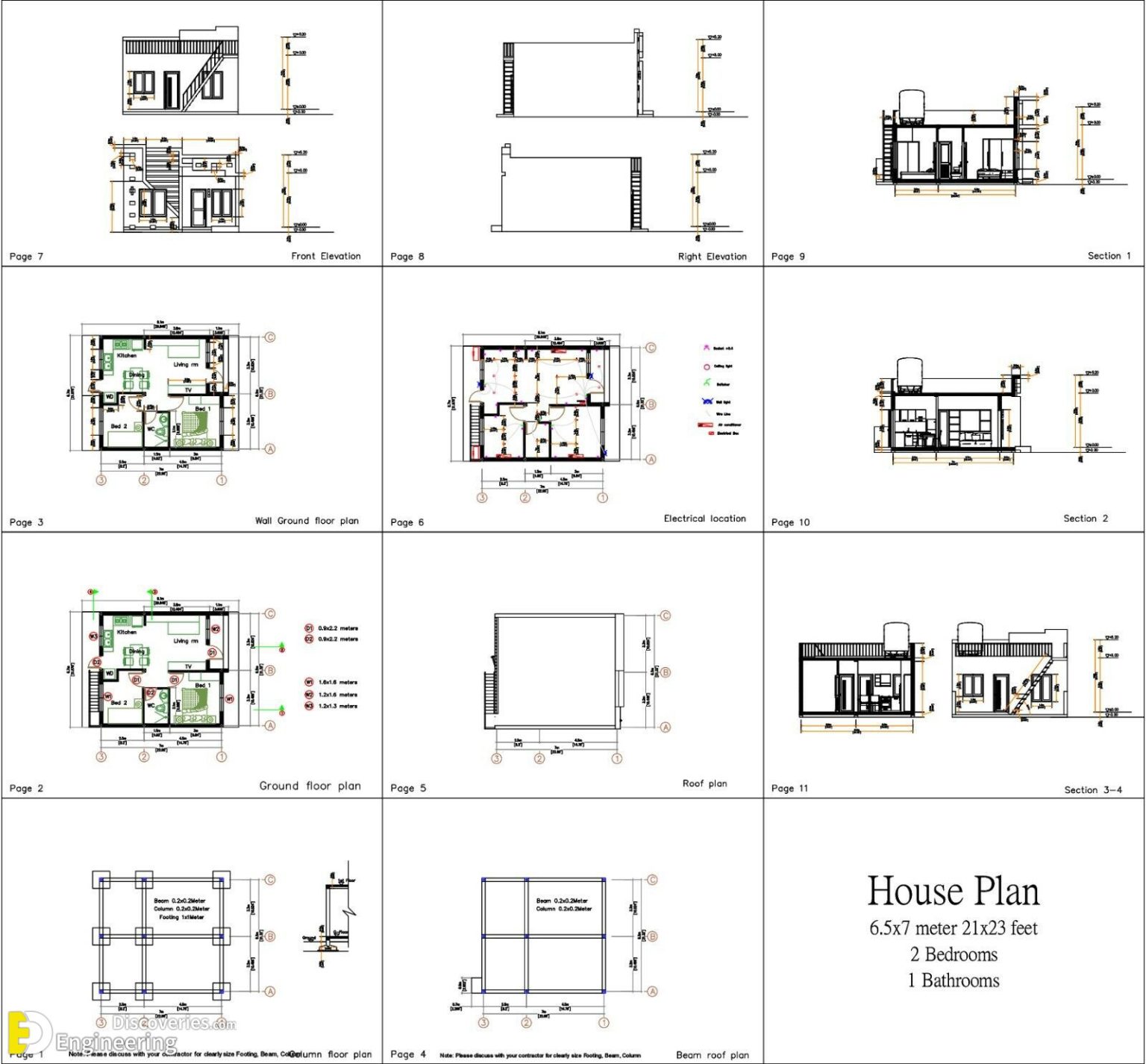Small House Design 6.5.0m x7.0m With 2 Bedroom – Full Plan ...